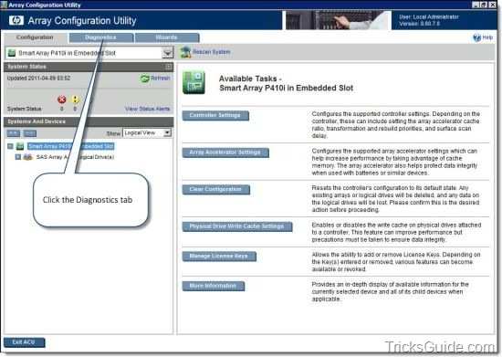 How to Generate an Array Diagnostics Report for an HPE device using ACU